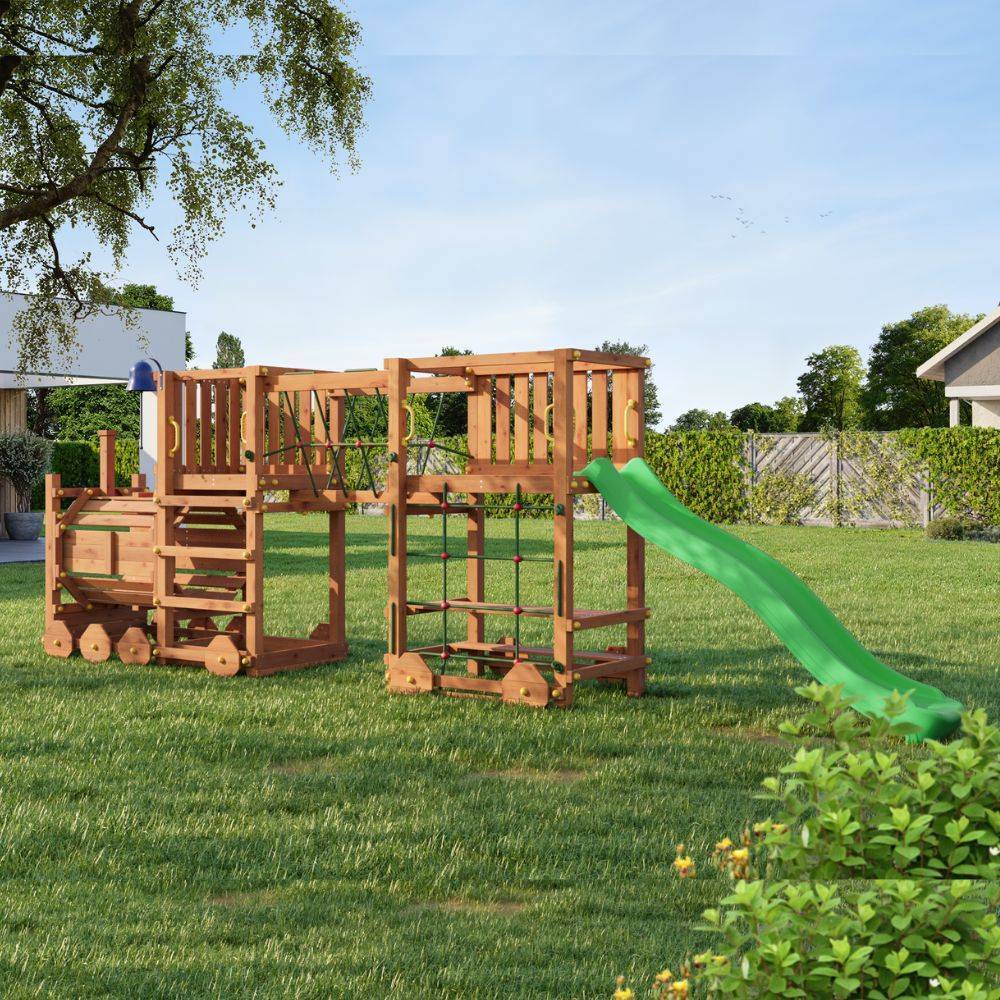 Parco Giochi in Legno Fungoo Loco Express Teak con Scivolo, Ponte e ...